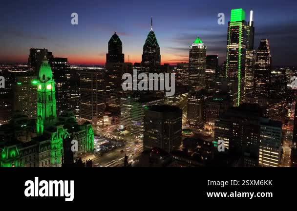 Sunset Skyline Downtown Philadelphia At Philadelphia In Pennsylvania ...