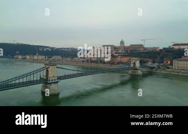 Iconic Chain Bridge spanning Danube river, connecting Budapest's Buda ...