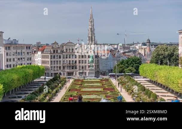 Aerial timelapse of Mont des Arts Garden in Brussels, Belgium. Scenic ...