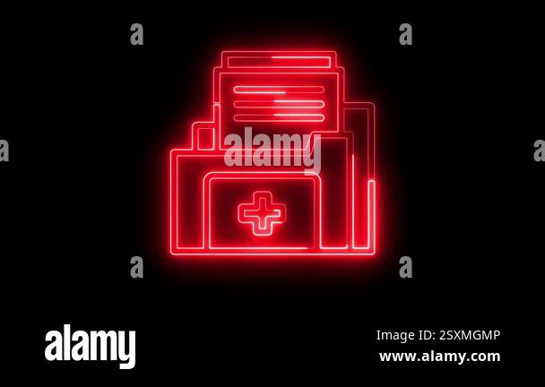 Glowing neon medical report and medical file icon isolated animation ...