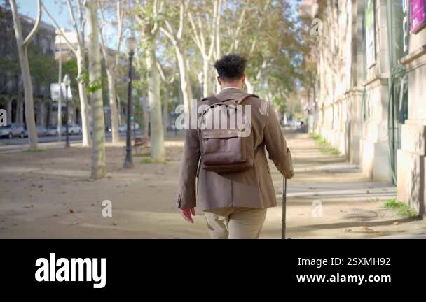 Businessman leisurely strolled through a tranquil and serene park ...
