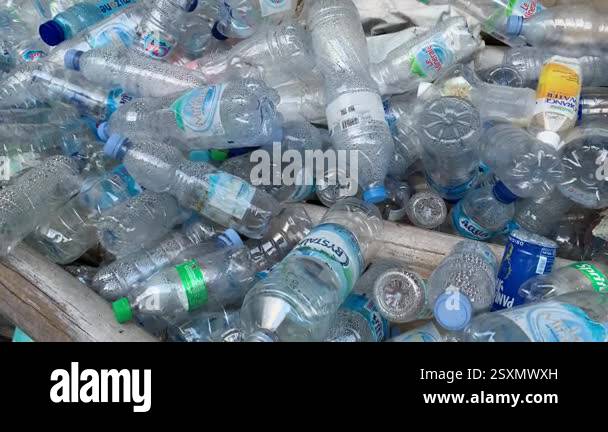 Heap of plastic bottles mineral water waste. Parepare, Indonesia - May ...