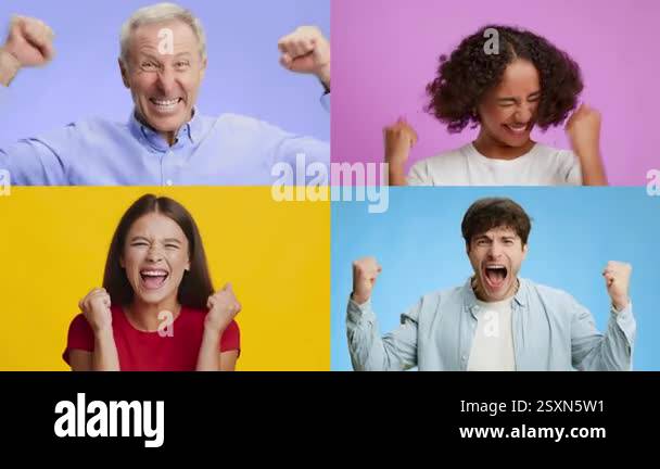 A cheerful collection of people of different ages celebrating a moment ...