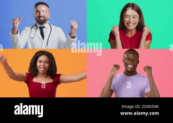 In a vibrant collage, adults and kids express their joy and triumph ...