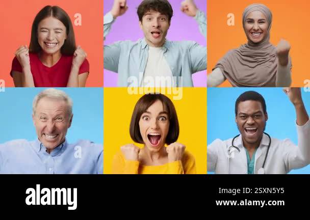 A vibrant collection of diverse adults and kids expressing joy with ...
