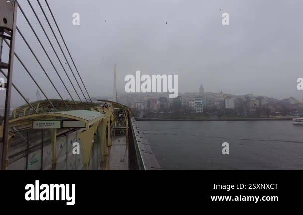 Istanbul,Turkey.February 20,2025.Istanbul Halic Metro Bridge in Foggy ...