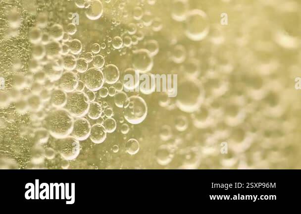 Bubble emulsion. Oil liquid. Blur golden color shiny air sphere texture ...