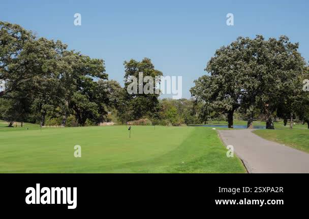 The beautiful green park with tall trees and a well-maintained grassy ...