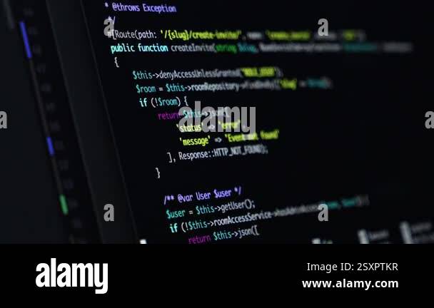 Fast scrolling code in a development environment, focus on PHP syntax, backend programming and ...