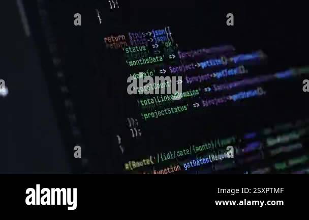 Scrolling through the developer environment, focus on PHP syntax, backend programming and ...