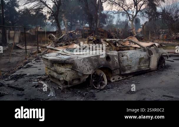 Wildfire aftermath in Pasadena, California, USA. A striking and vivid ...