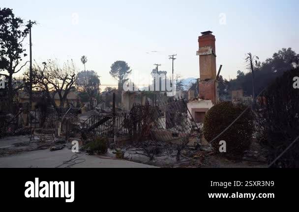 Wildfire aftermath in Pasadena, California, USA. Showing destroyed ...