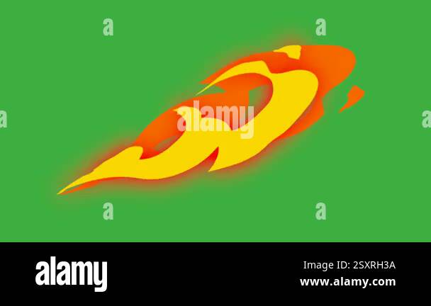 Looping video animation cartoon fire element effect moving on green ...