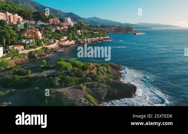 Aerial view of the French Riviera coastline between Nice and Monaco ...