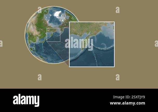 Bering Island. Presentation of the location on a satellite map using a ...