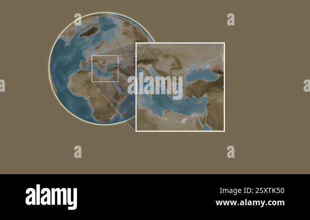 Bozcaada Island. Presentation of the location on a sepia colored ...