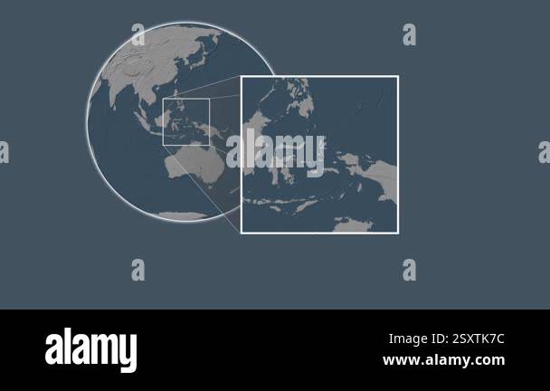 Pulau Bacan Island. Presentation of the location on a steel colored ...