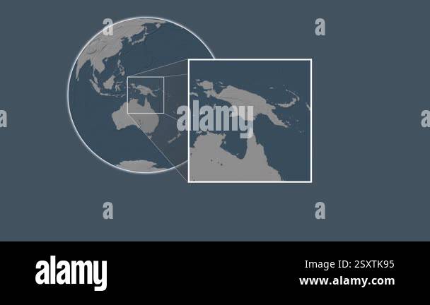 Ile Boigu Island. Presentation of the location on a steel colored ...