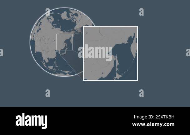Bolshoy Shantar Island. Presentation of the location on a steel colored ...