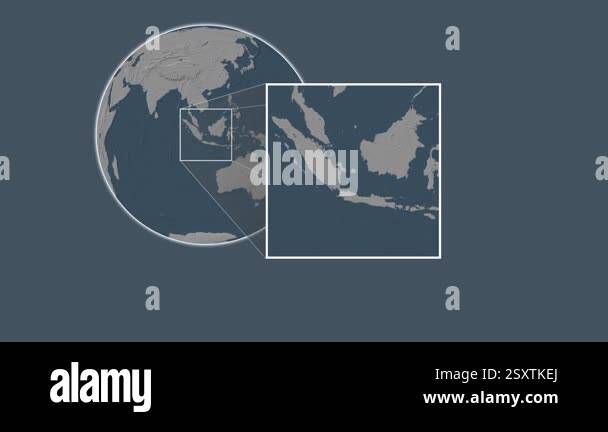 Pulau Billiton Island. Presentation of the location on a steel colored ...