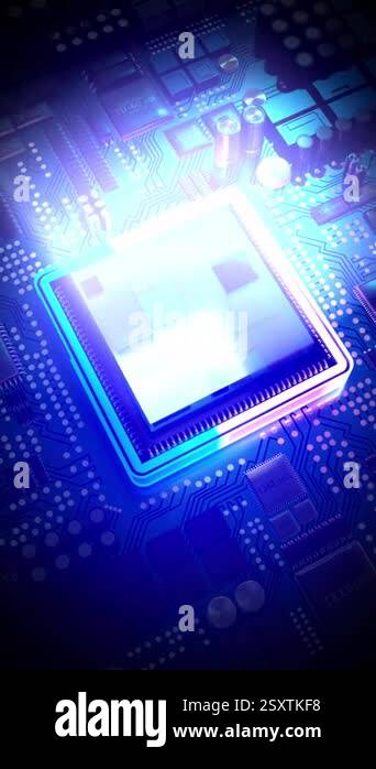 Computer processor and light rays - 3D 4k vertical animation (2160x3840 ...