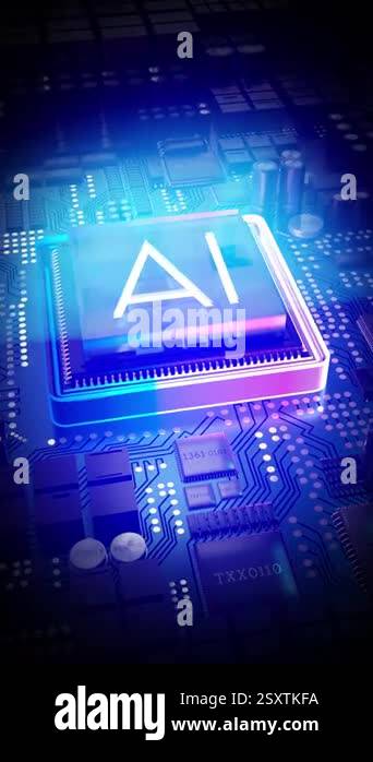 Artificial intelligence - AI word on computer processor and light rays ...