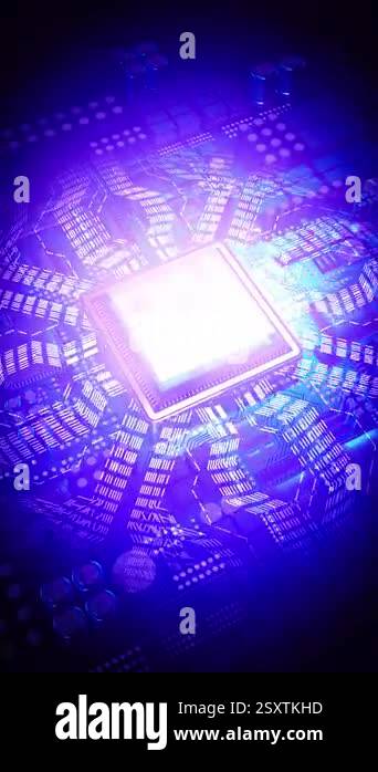 Computer processor in ultraviolet color palette - 3D 4k vertical ...