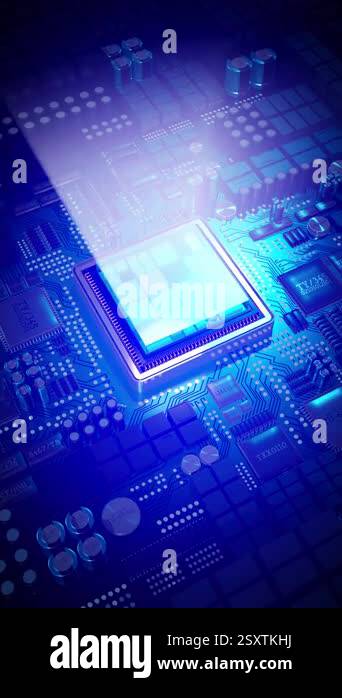 Computer processor and light rays - 3D 4k vertical animation (2160x3840 ...