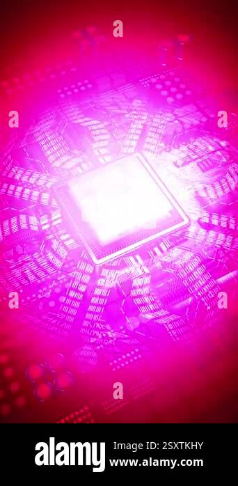Computer processor in pink color palette - 3D 4k vertical animation ...