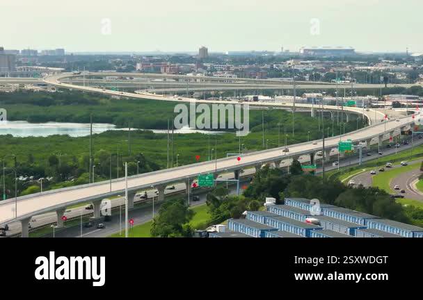 USA transportation infrastructure concept. Express lanes at wide ...