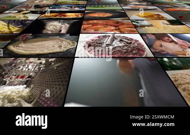 Collage of cooking at home: A woman and kids preparing meals, a man ...