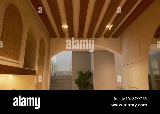 Corridor in a chic expensive private villa in Dubai. Slow Motion Stock ...