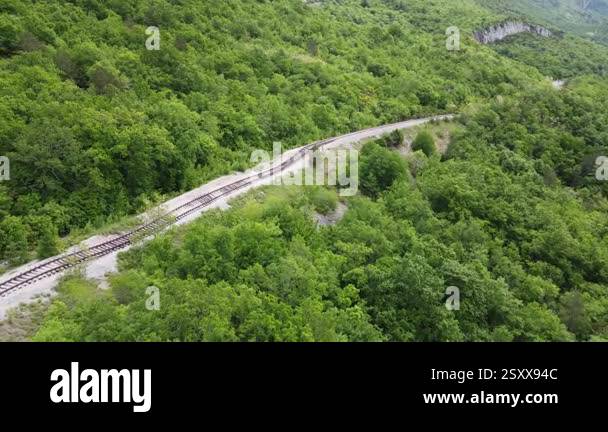 Aerial drone view of Pijana pruga or drunk railway in Istria, Croatia ...