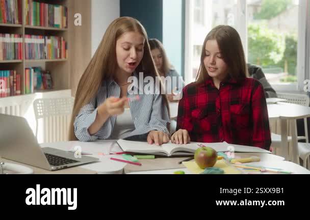 High school education two friends classmates schoolgirls women girls ...