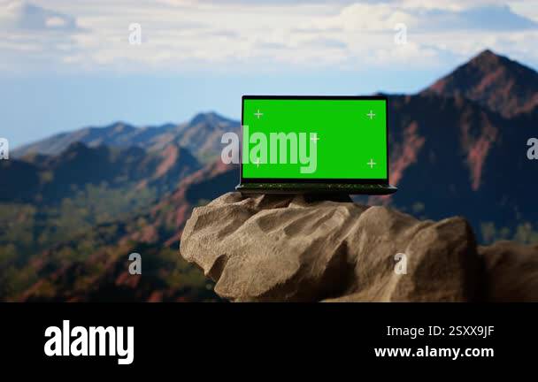Remote wilderness escape featuring rocky peaks with green screen and ...