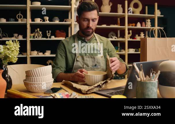 Caucasian man guy male small business owner crock businessman potter ...