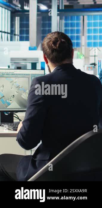 Vertical video Eco friendly photovoltaics factory manager working with ...