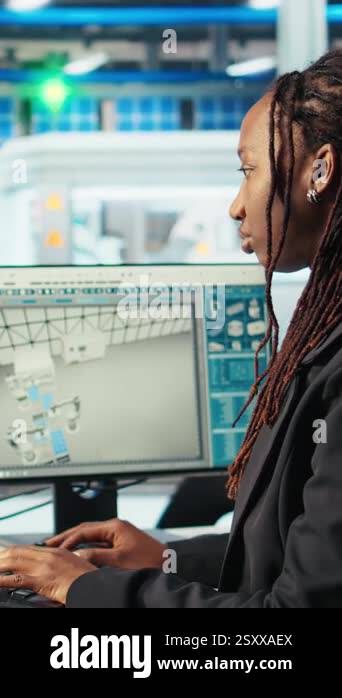 Vertical video Photovoltaics factory programmer building models of renewable energy generators ...