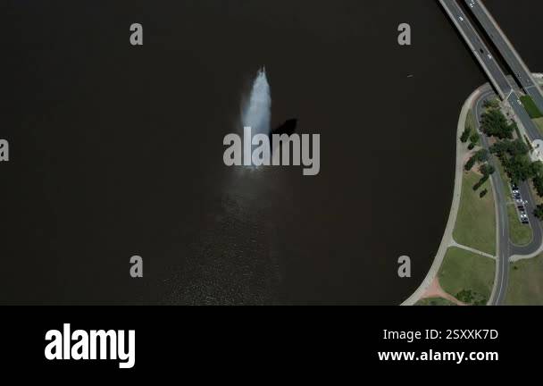 Aerial Captain James Cook Memorial on the shore of Lake Burley Griffin ...