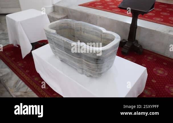 Font for Christian baptism of an infant. Baptismal font, baptistry ...