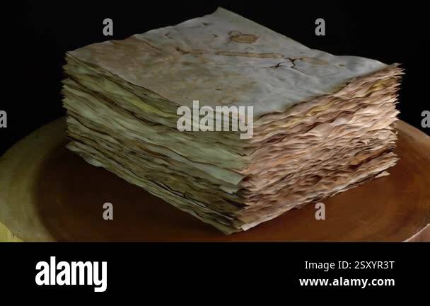 Yellow grunge ancient parchment paper rotation. Old textured paper on ...