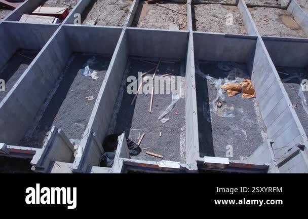 Cement foundation base work of townhouse construction. Concrete ...