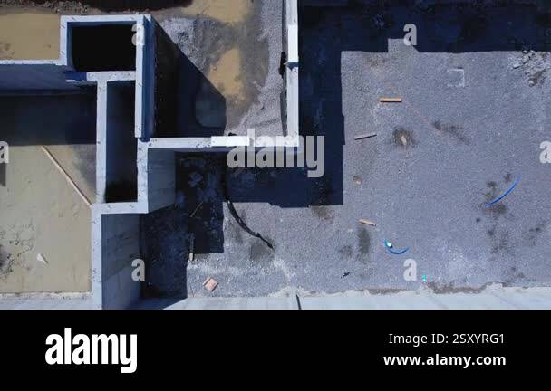 Aerial inspection view over new townhouse constructions development site. Wood townhouses ...