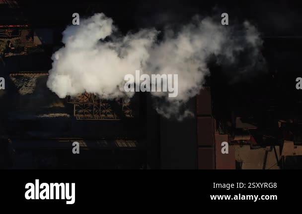 Factory pipe polluting air, environmental problems, poisoning land, air ...