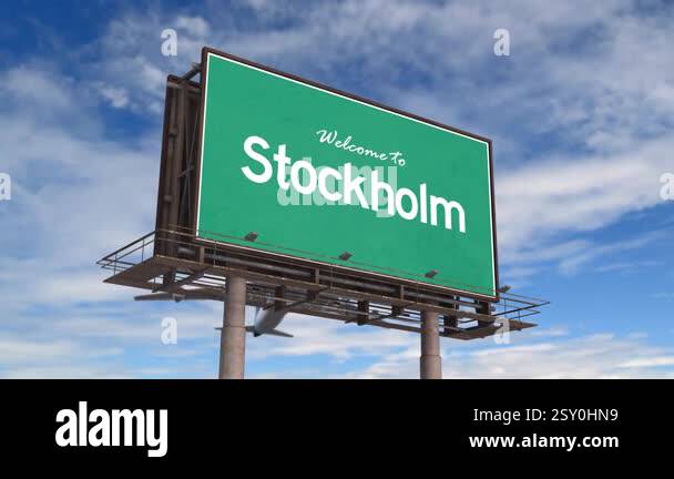 Welcome To Stockholm Road Sign. Airplane Landing Stockholm Sweden Stock ...