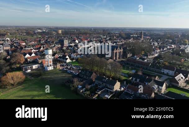 Vianen, water tower, Utrecht, near the Lek and Linge river. Aerial ...