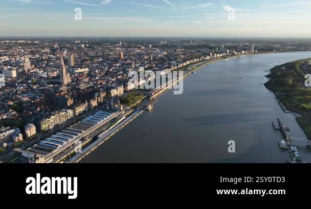 Antwerp, Schelde river, city and river views in Belgium Stock Video ...