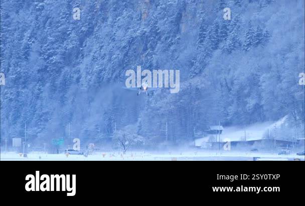 Meiringen Switzerland January 19, 2023: Fighter jet landing on snow ...