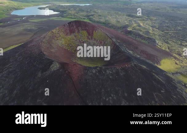 Aerial view of a colorful landscape dotted with numerous extinct ...