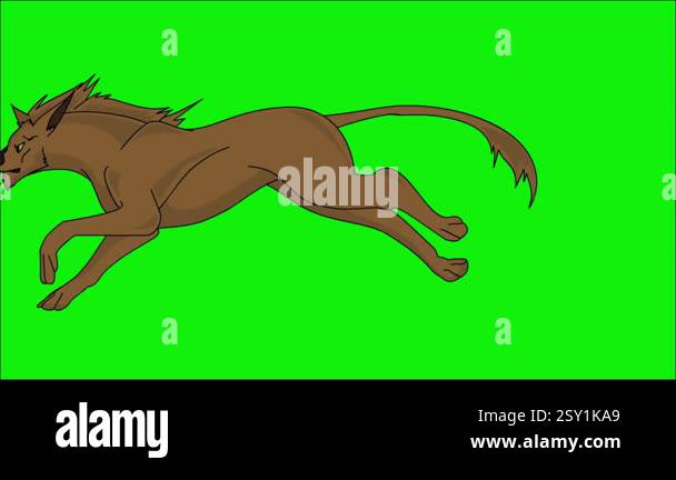 A stunning 2D animation of a brown lion running across a bright green ...